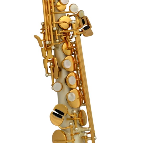 Elite V Soprano Semi-Curved Saxophone Silver Satin W/ Gold Keys ...